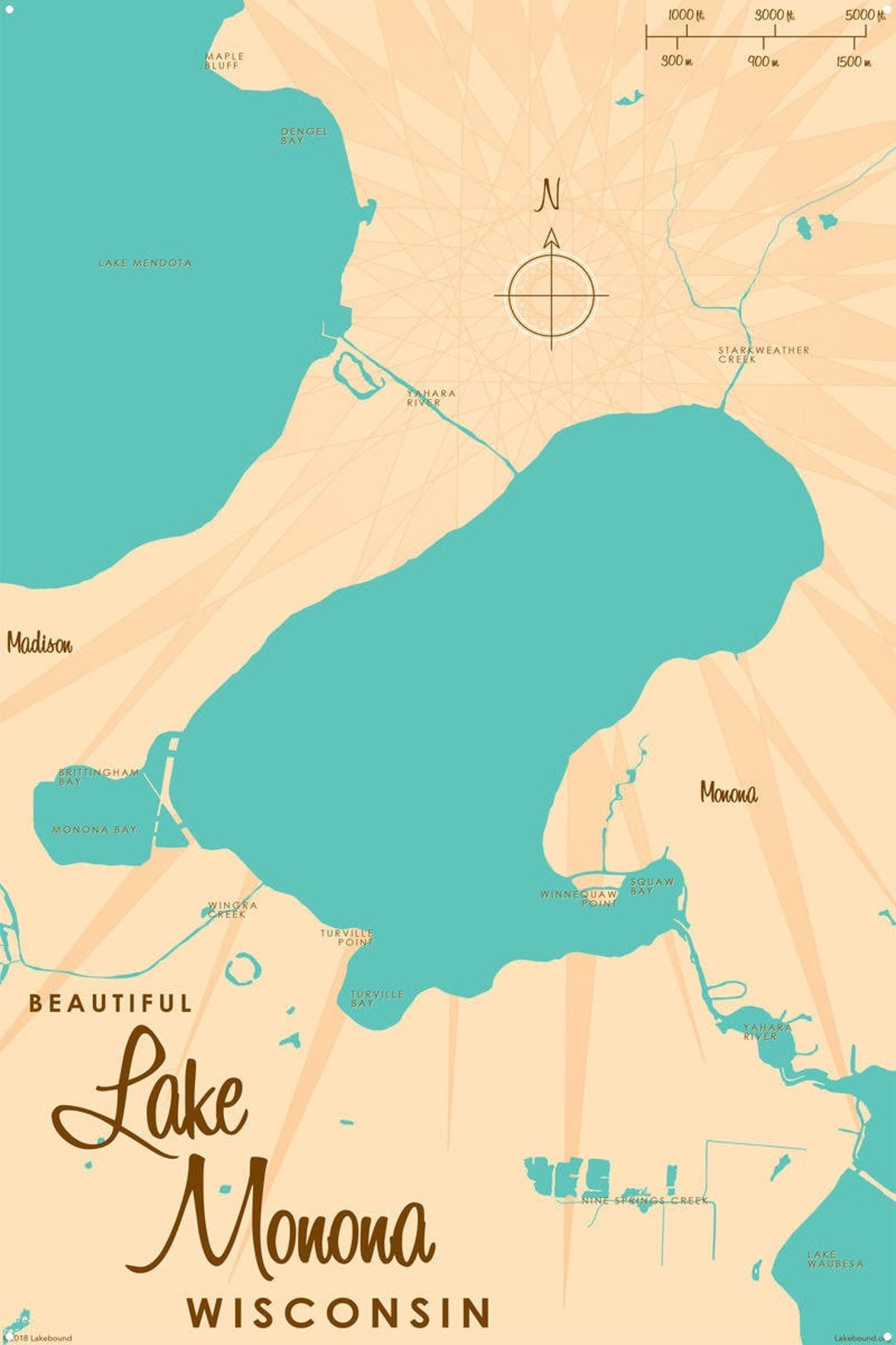 Lake Monona Wisconsin | Lake House Décor | Cabin Art | Custom Map Gifts ...