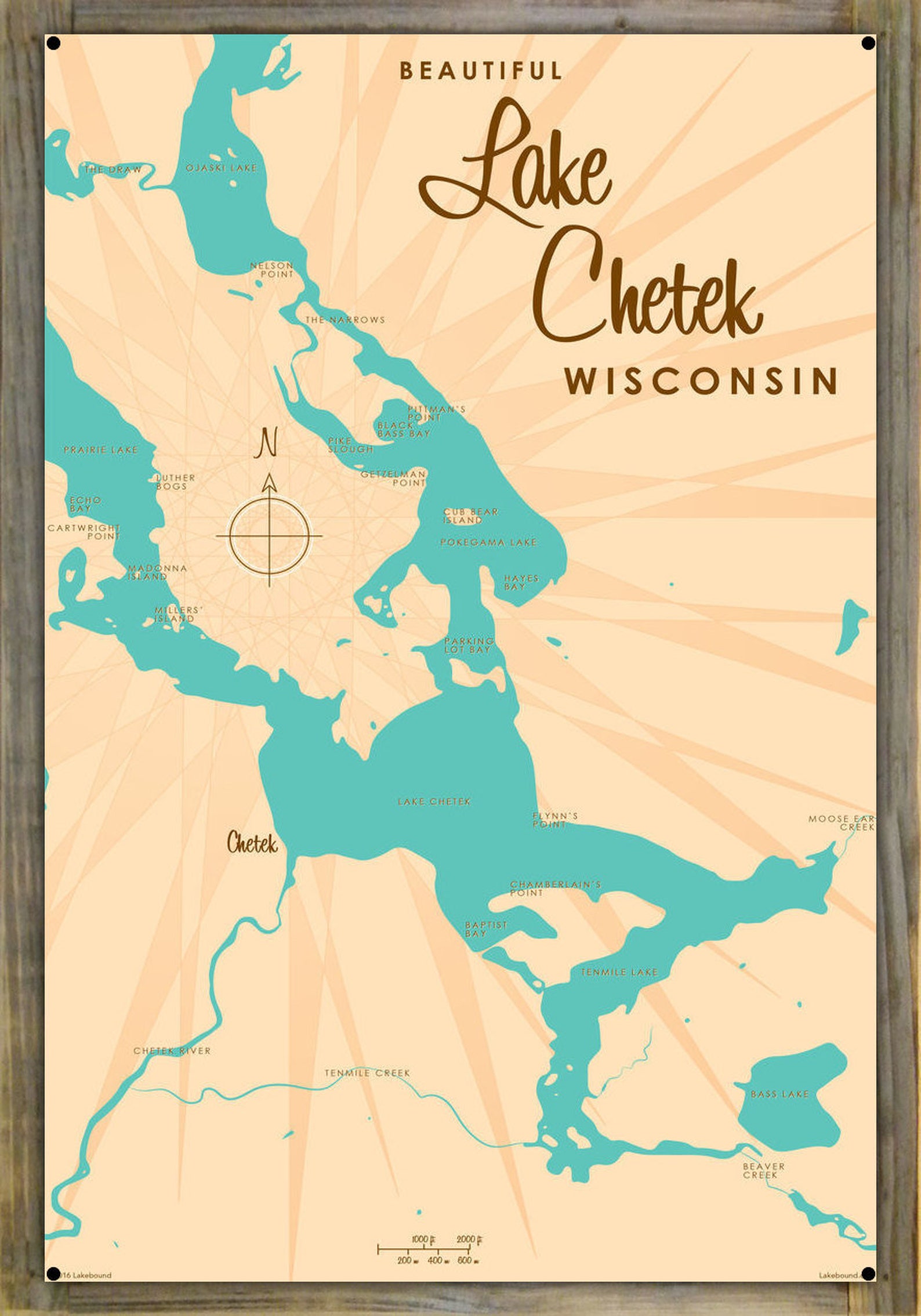Lake Chetek Wisconsin Wood-Mounted Metal Sign Map Art | Etsy