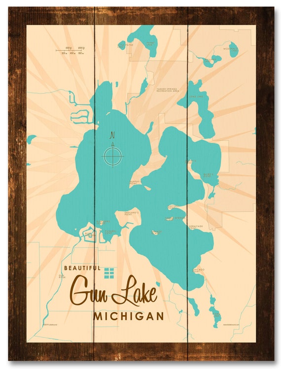 Gun Lake Michigan Rustic Wood Sign Map Art | Etsy