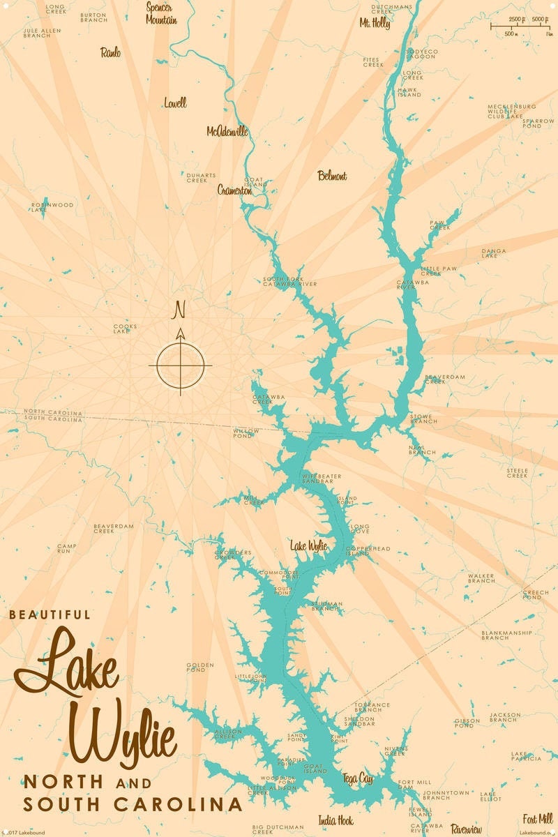 Lake Wylie North and South Carolina | Lake House Décor | Cabin Art ...