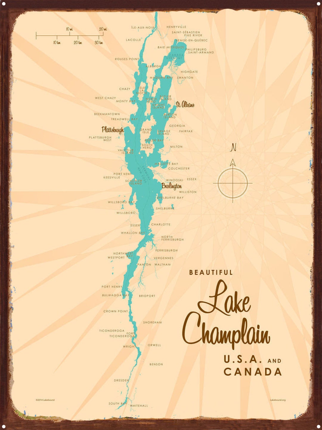 Lake Champlain New York | Lake House Décor | Cabin Art | Custom Map ...