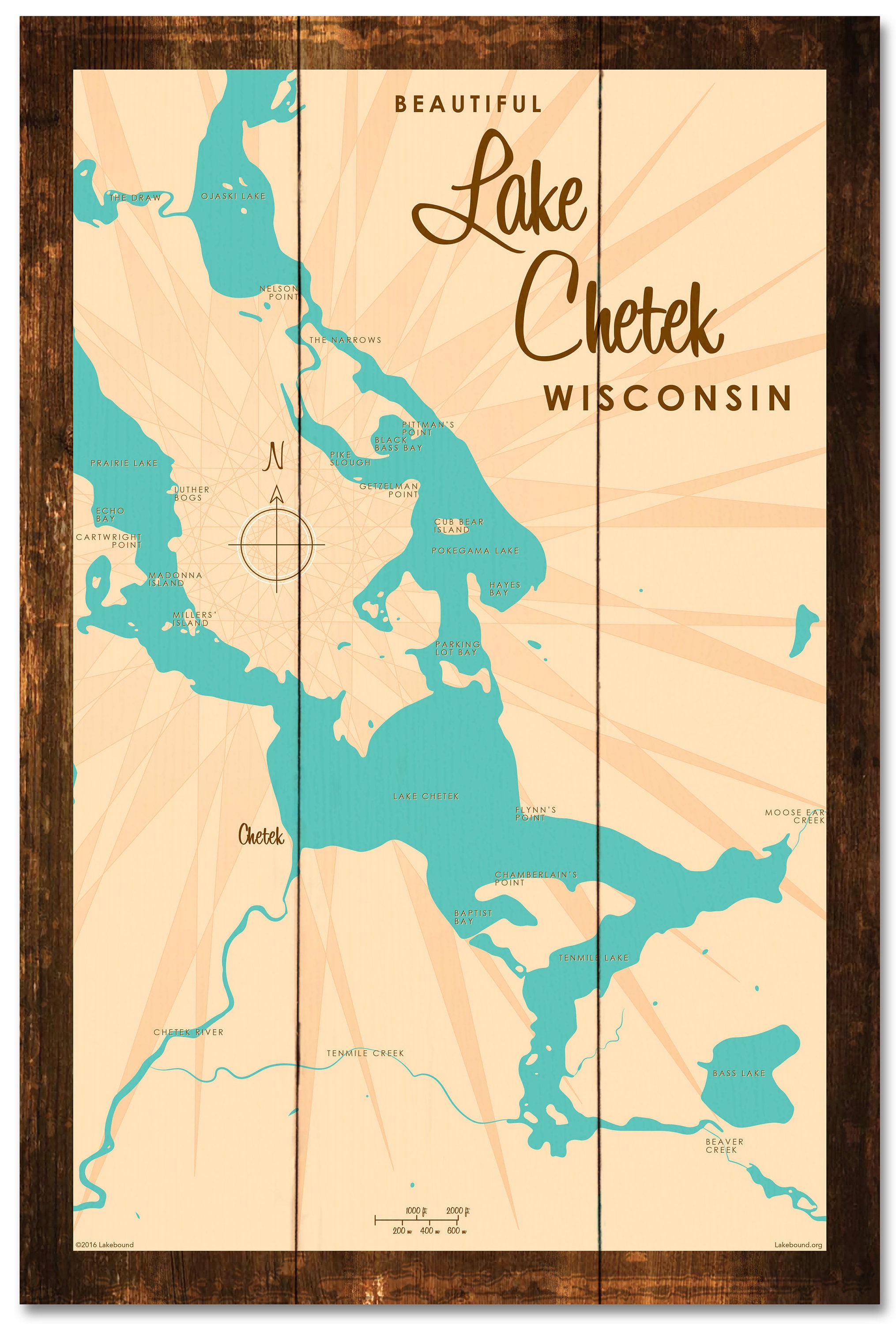 Lake Chetek Wisconsin Rustic Wood Sign Map Art | Etsy