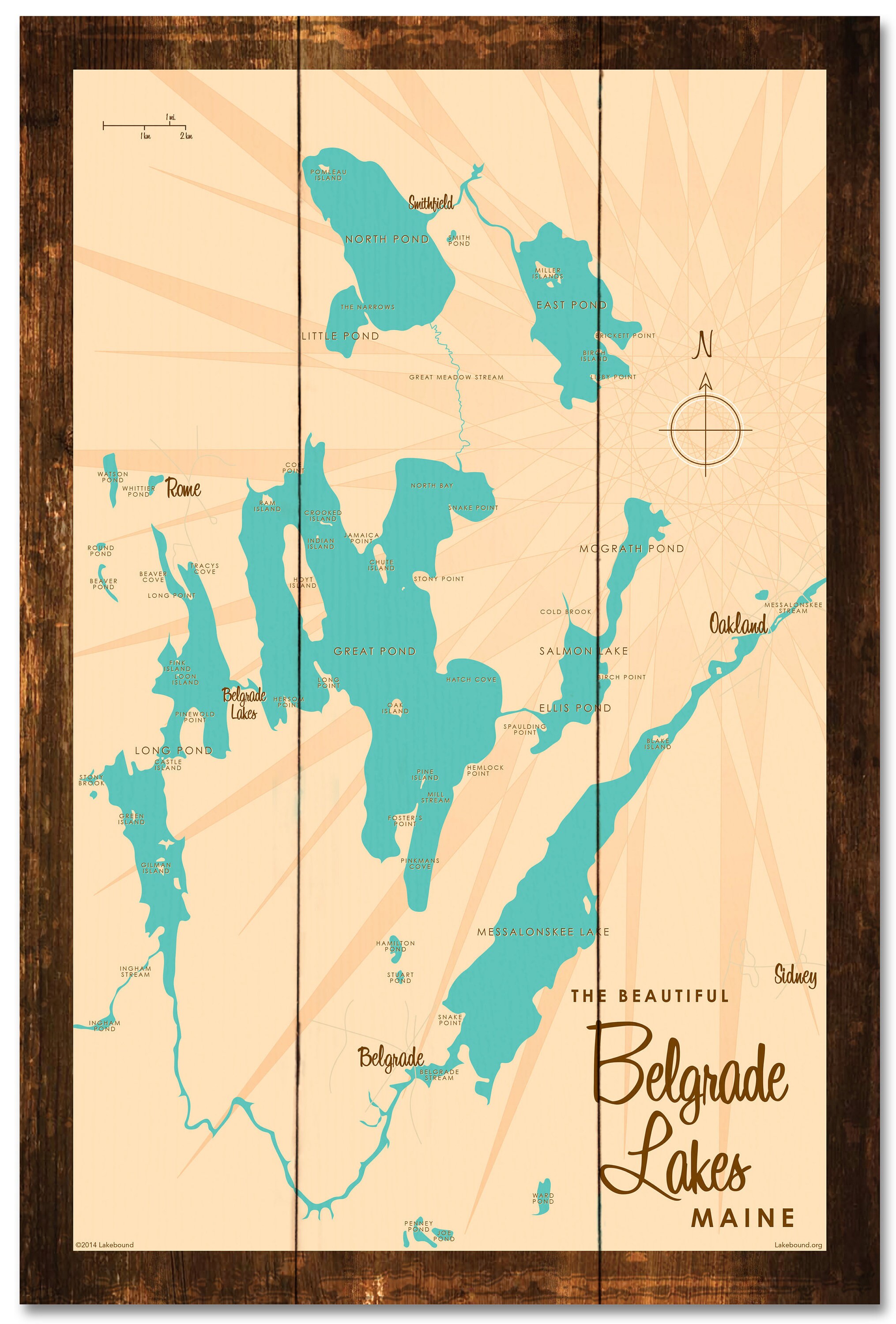 Belgrade Lakes Maine Rustic Wood Sign Map Art | Etsy