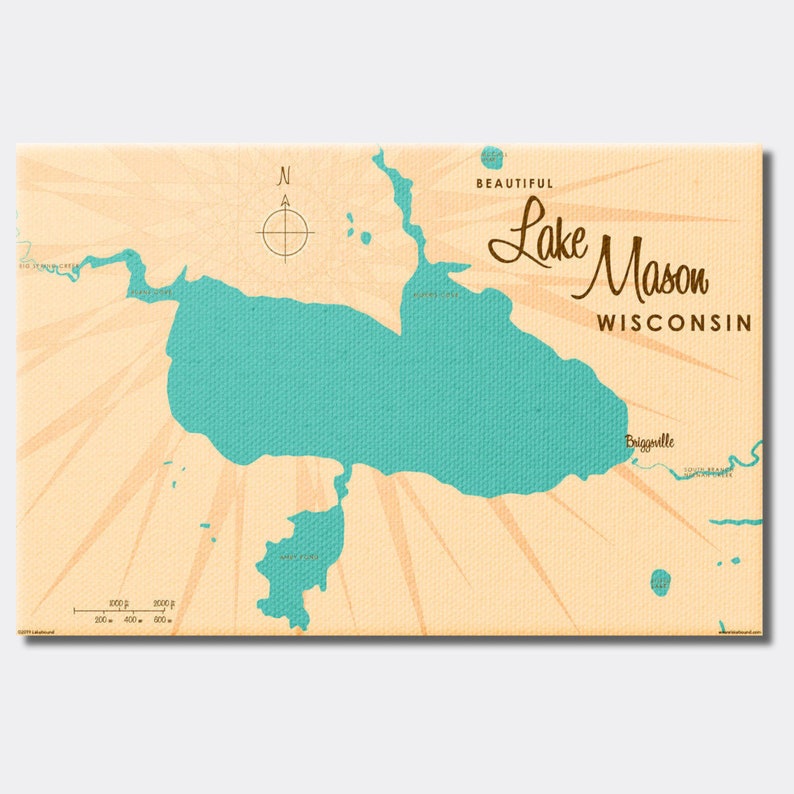 Lake Mason Wisconsin | Lake House Décor | Cabin Art | Custom Map Gifts ...