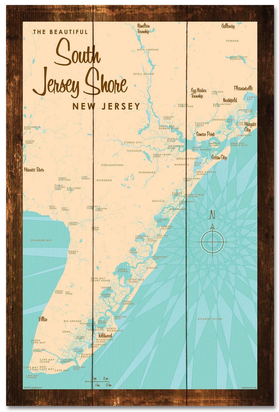 South Jersey Shore New Jersey, Rustic Wood Sign Map Art - Etsy