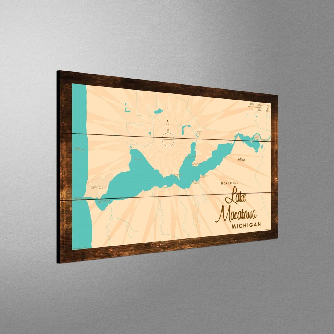 Lake Macatawa Michigan, Rustic Wood Sign Map Art - Etsy