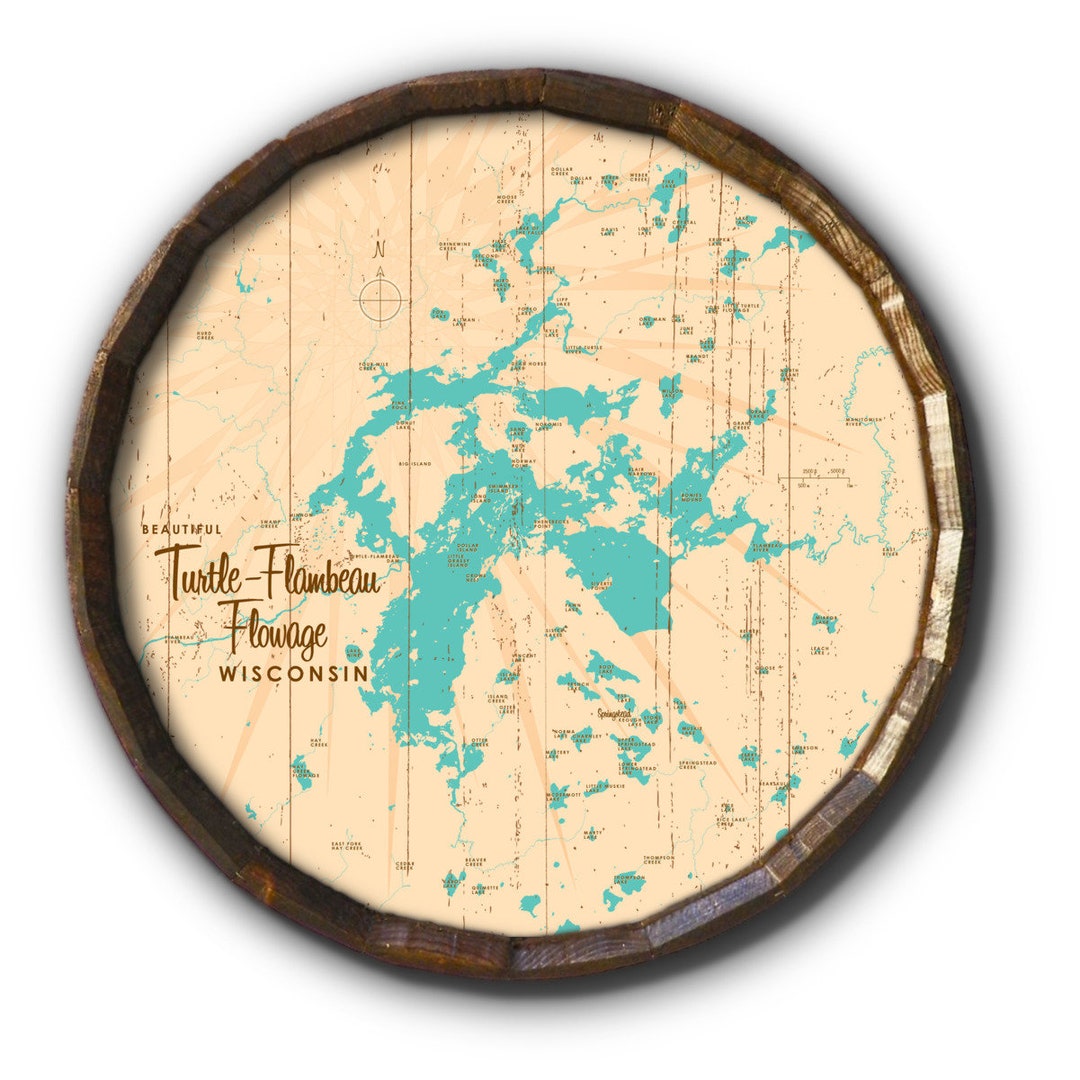 Turtle-flambeau Flowage Wisconsin, Rustic Barrel End Map Art - Etsy