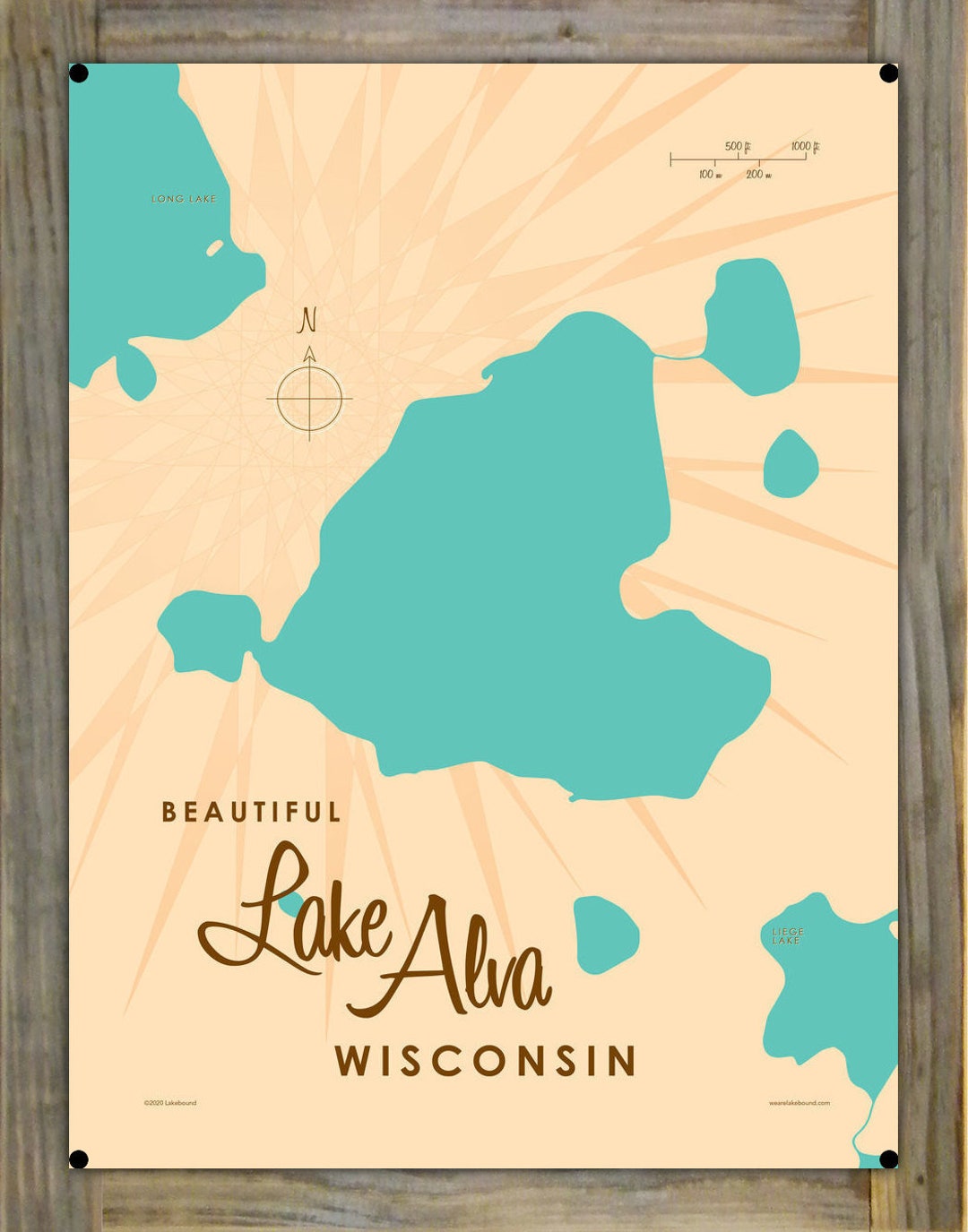 Lake Alva Wisconsin | Lake House Décor | Cabin Art | Custom Map Gifts ...