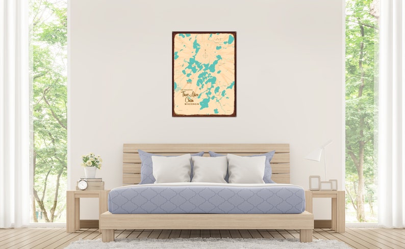 Three Lakes Chain Wisconsin | Lake House Décor | Cabin Art | Custom Map ...
