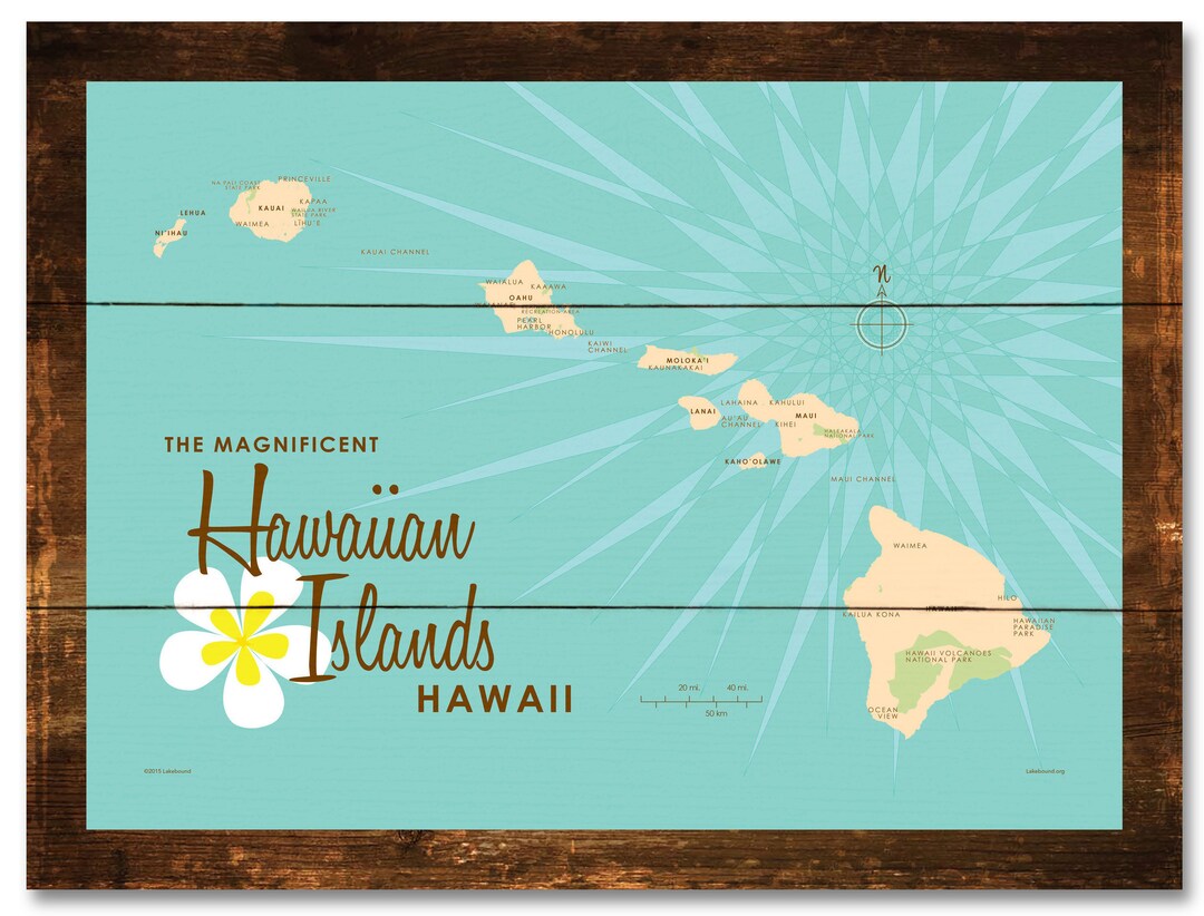 Hawaiian Islands, Rustic Wood Sign Map Art - Etsy