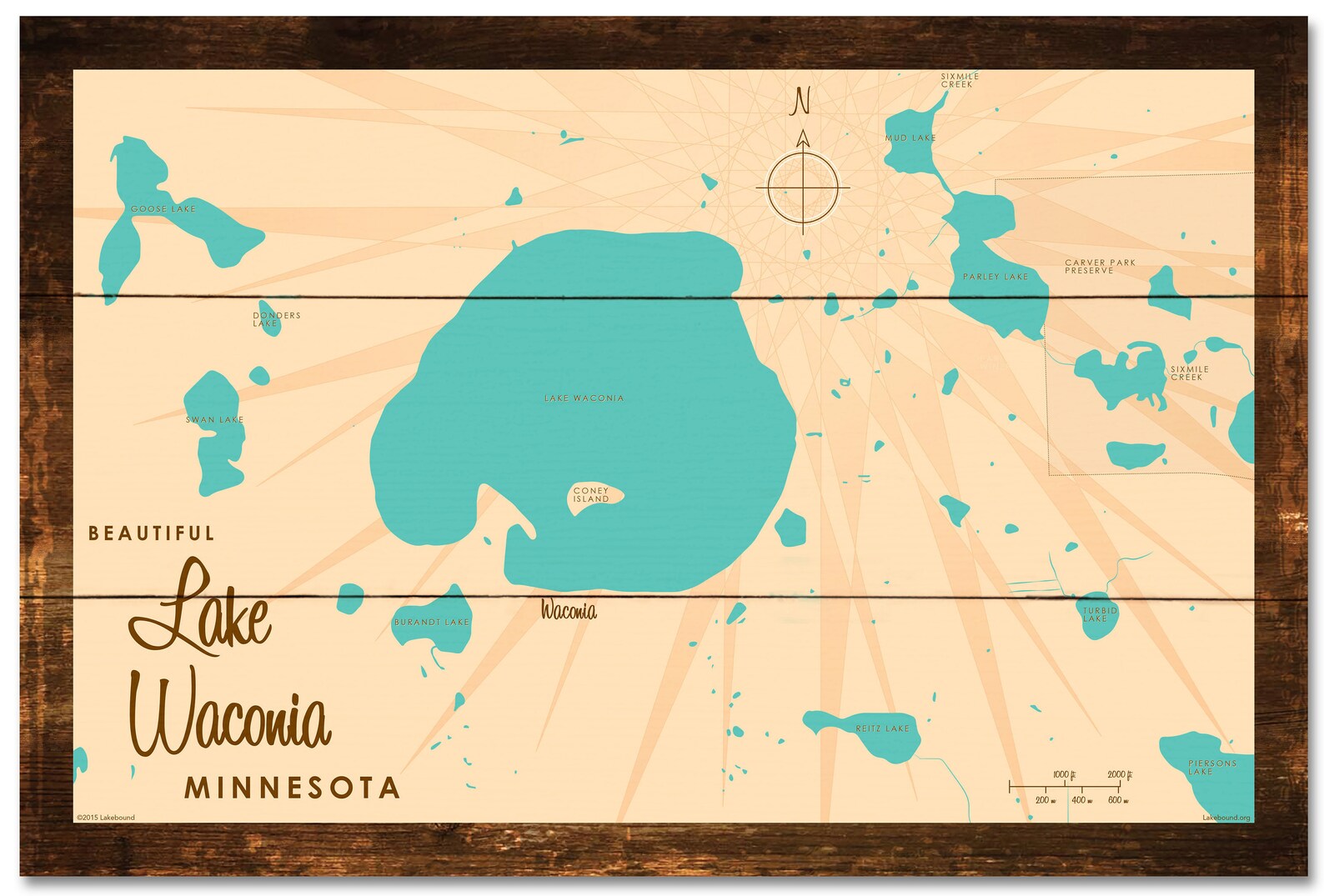 Lake Waconia Minnesota, Rustic Wood Sign Map Art - Etsy