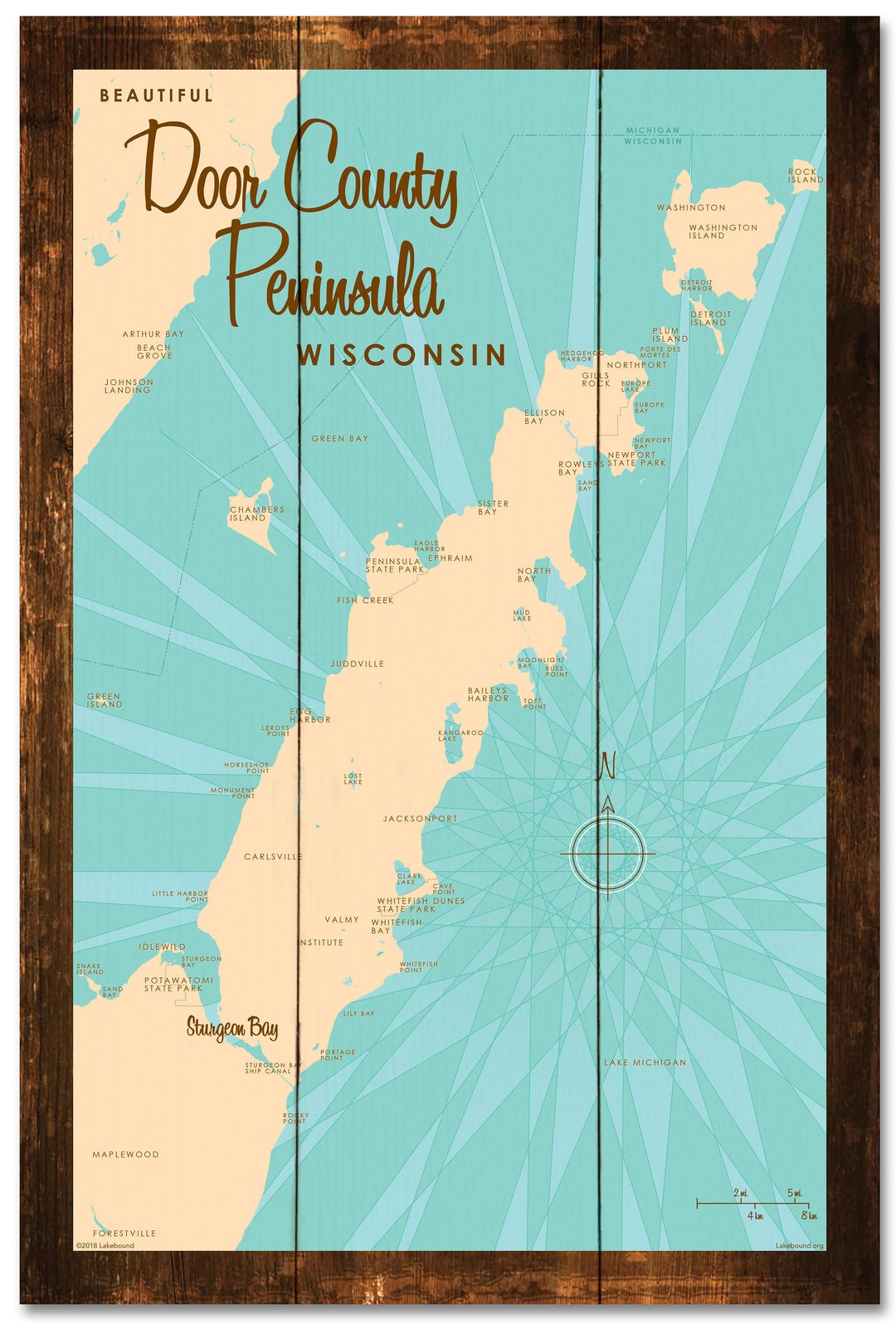 Door County Peninsula Wisconsin, Rustic Wood Sign Map Art - Etsy