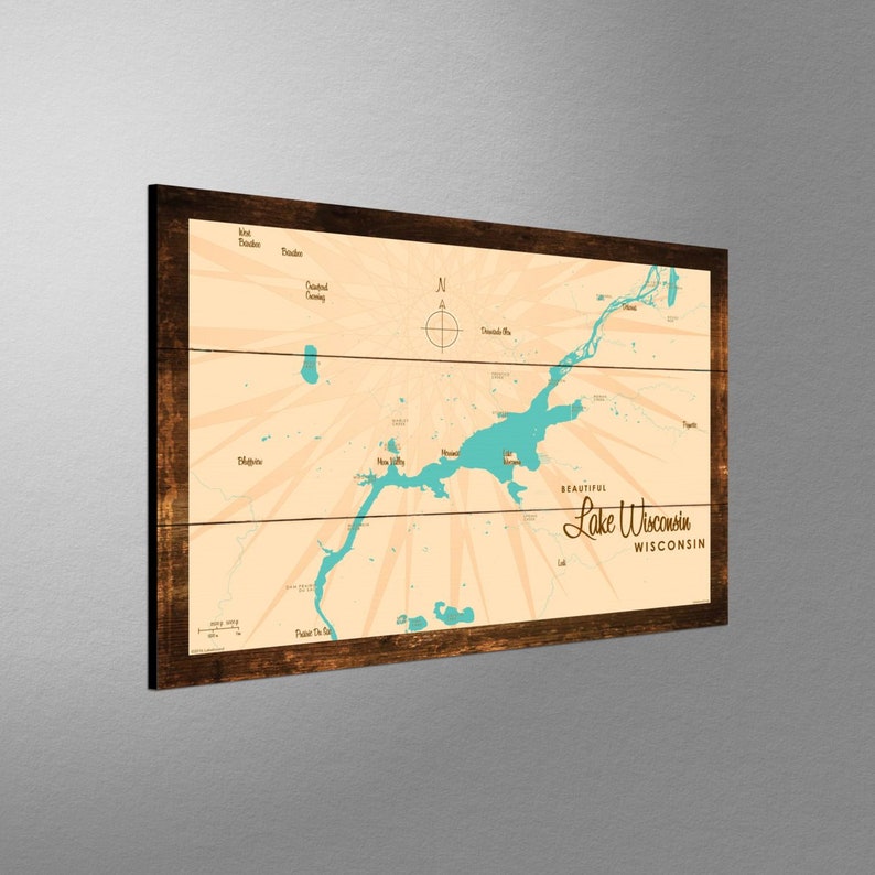 Lake Wisconsin Wisconsin Rustic Wood Sign Map Art | Etsy