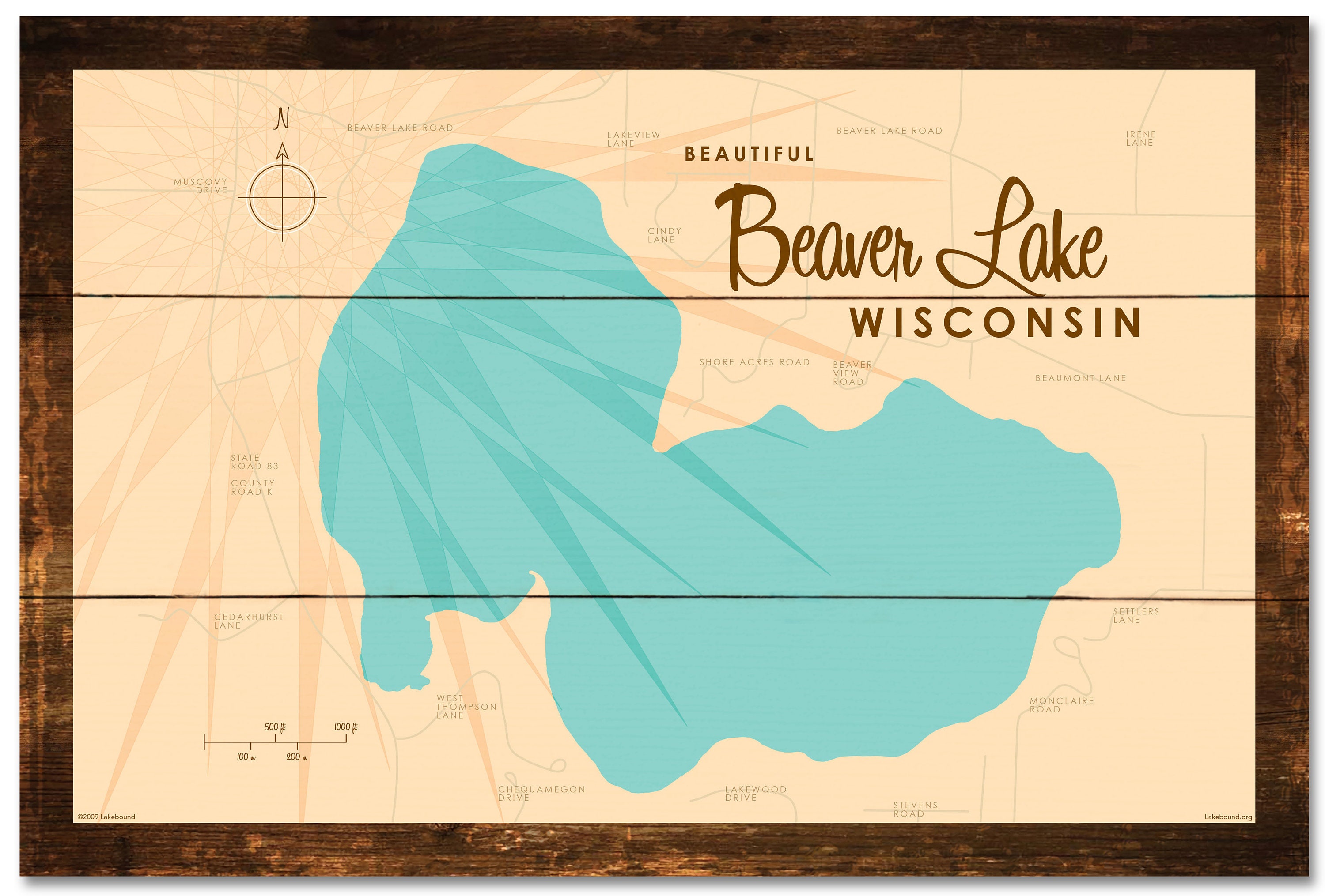Beaver Lake Wisconsin Rustic Wood Sign Map Art | Etsy