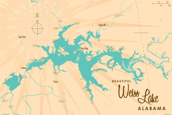 Weiss Lake Alabama Lake House Décor Cabin Art Custom Map - Etsy