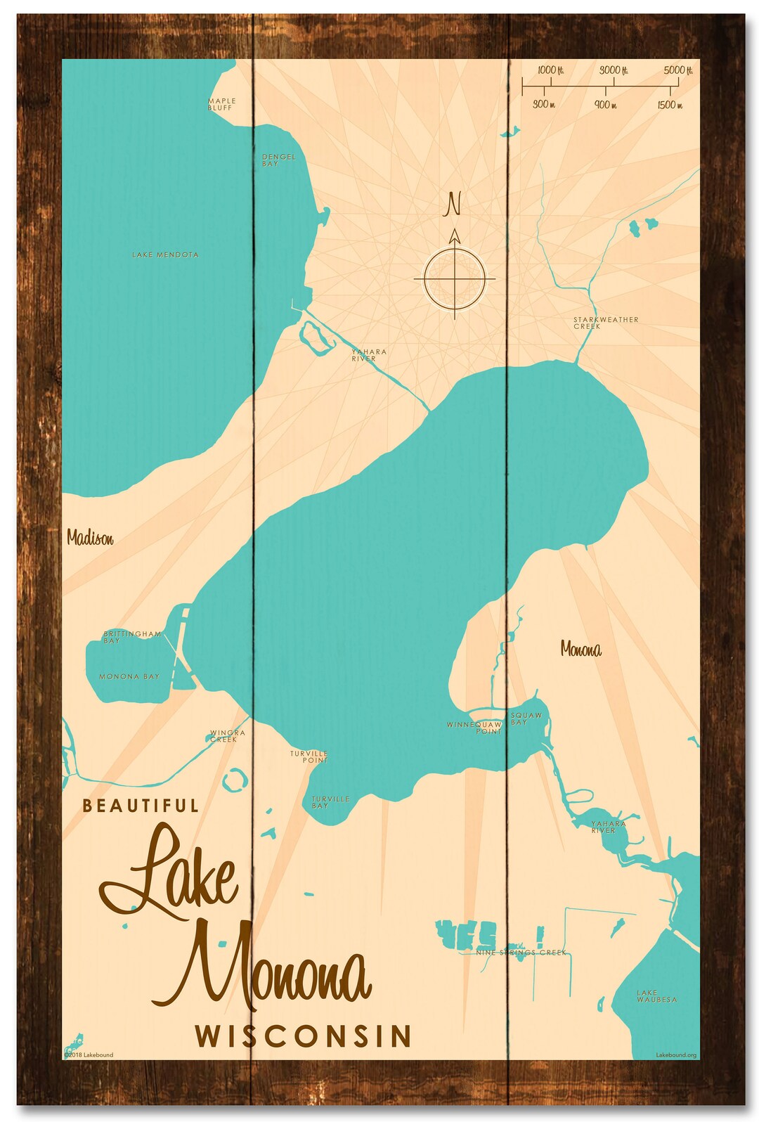 Lake Monona Wisconsin, Rustic Wood Sign Map Art - Etsy