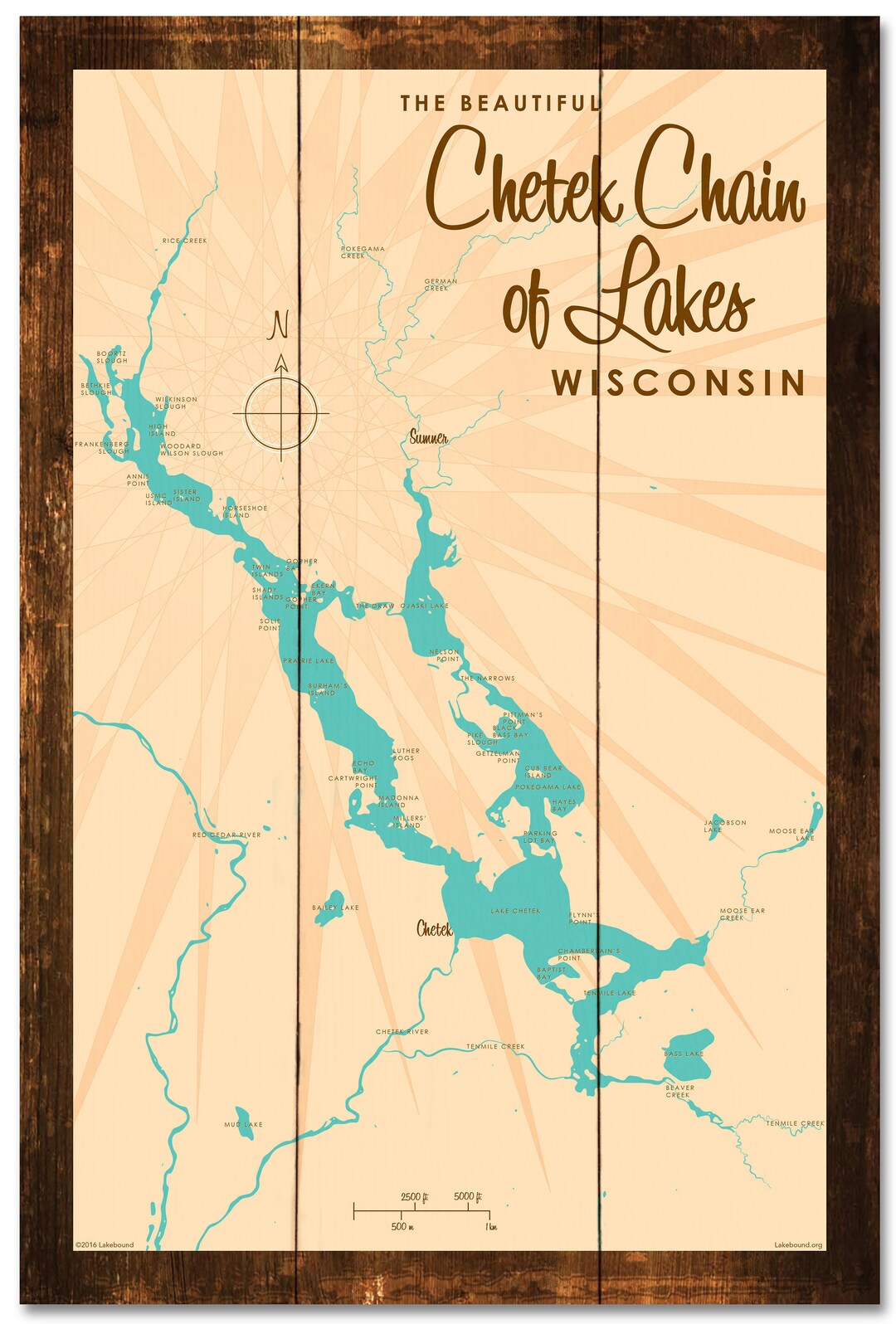 Chetek Chain of Lakes Wisconsin, Rustic Wood Sign Map Art - Etsy