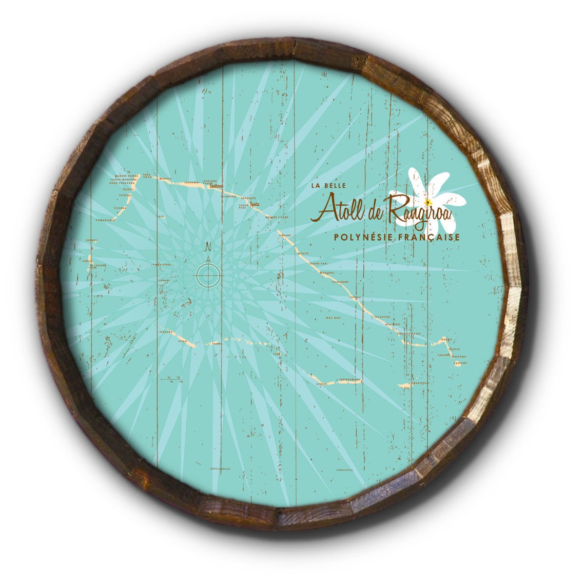 Rangiroa Atoll French Polynesia Rustic Barrel End Map Art - Etsy