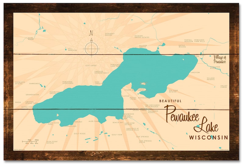 Pewaukee Lake Wisconsin, Rustic Wood Sign Map Art - Etsy
