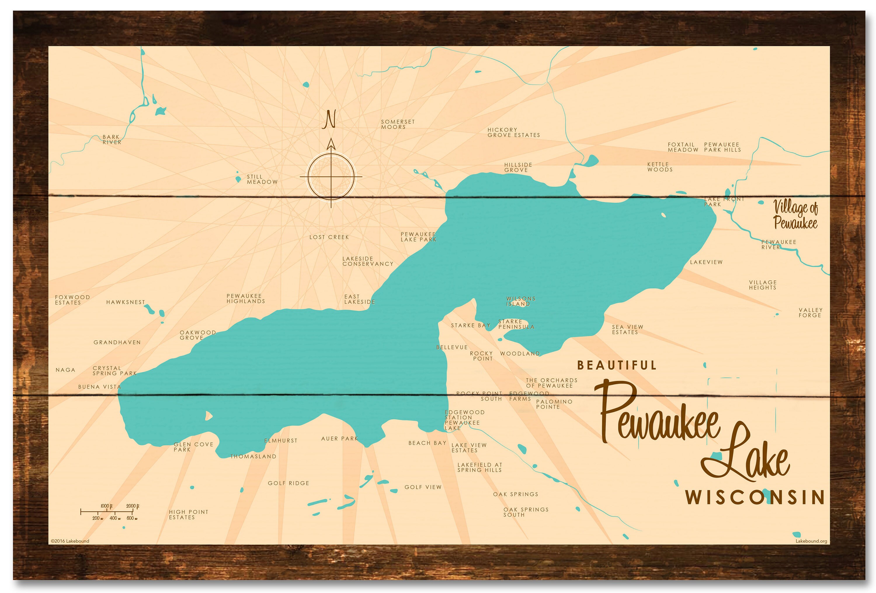 Pewaukee Lake Wisconsin, Rustic Wood Sign Map Art - Etsy