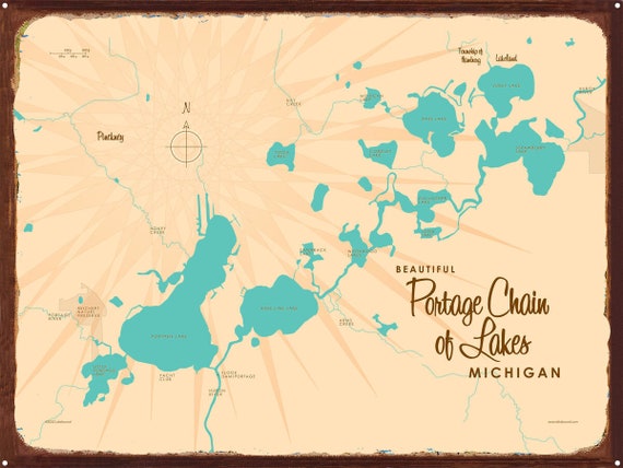 Portage Chain of Lakes Michigan Lake House Décor Cabin Art - Etsy