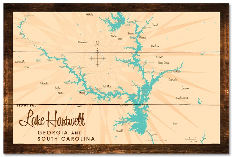 Lake Hartwell Georgia South Carolina Rustic Wood Sign Map Art | Etsy
