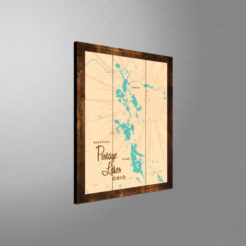 Portage Lakes Ohio, Rustic Wood Sign Map Art - Etsy