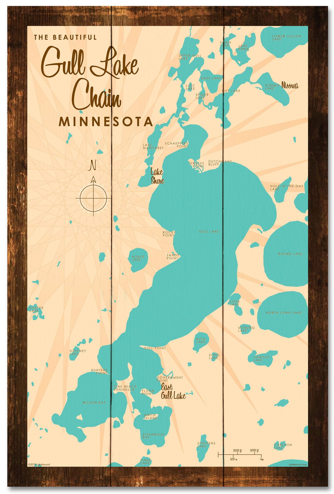 Gull Lake Chain Minnesota, Rustic Wood Sign Map Art - Etsy