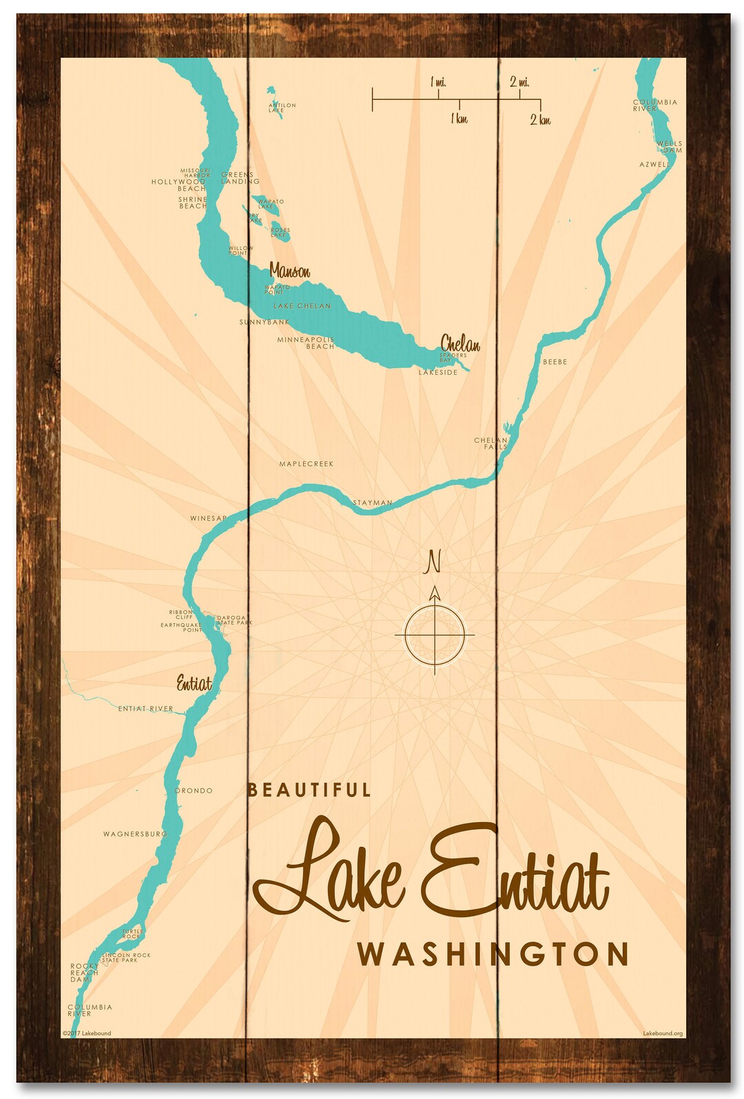 Lake Entiat Washington, Rustic Wood Sign Map Art - Etsy