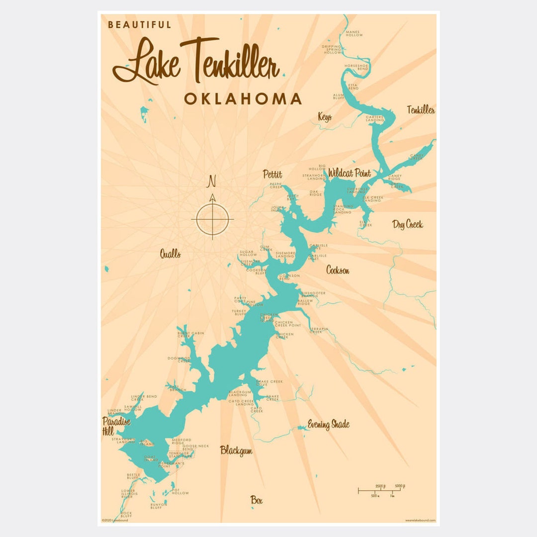 Lake Tenkiller Oklahoma | Lake House Décor | Cabin Art | Custom Map ...
