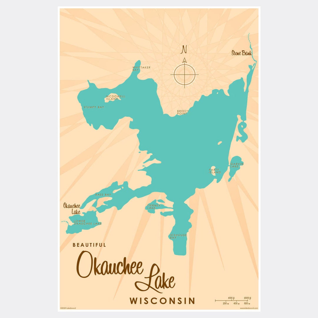 Okauchee Lake Wisconsin | Lake House Décor | Cabin Art | Custom Map ...