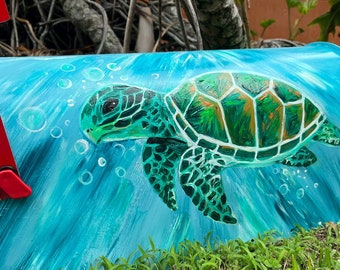 Green Sea Turtle Hand Painted Galvanized Steel Mailbox With UV ...