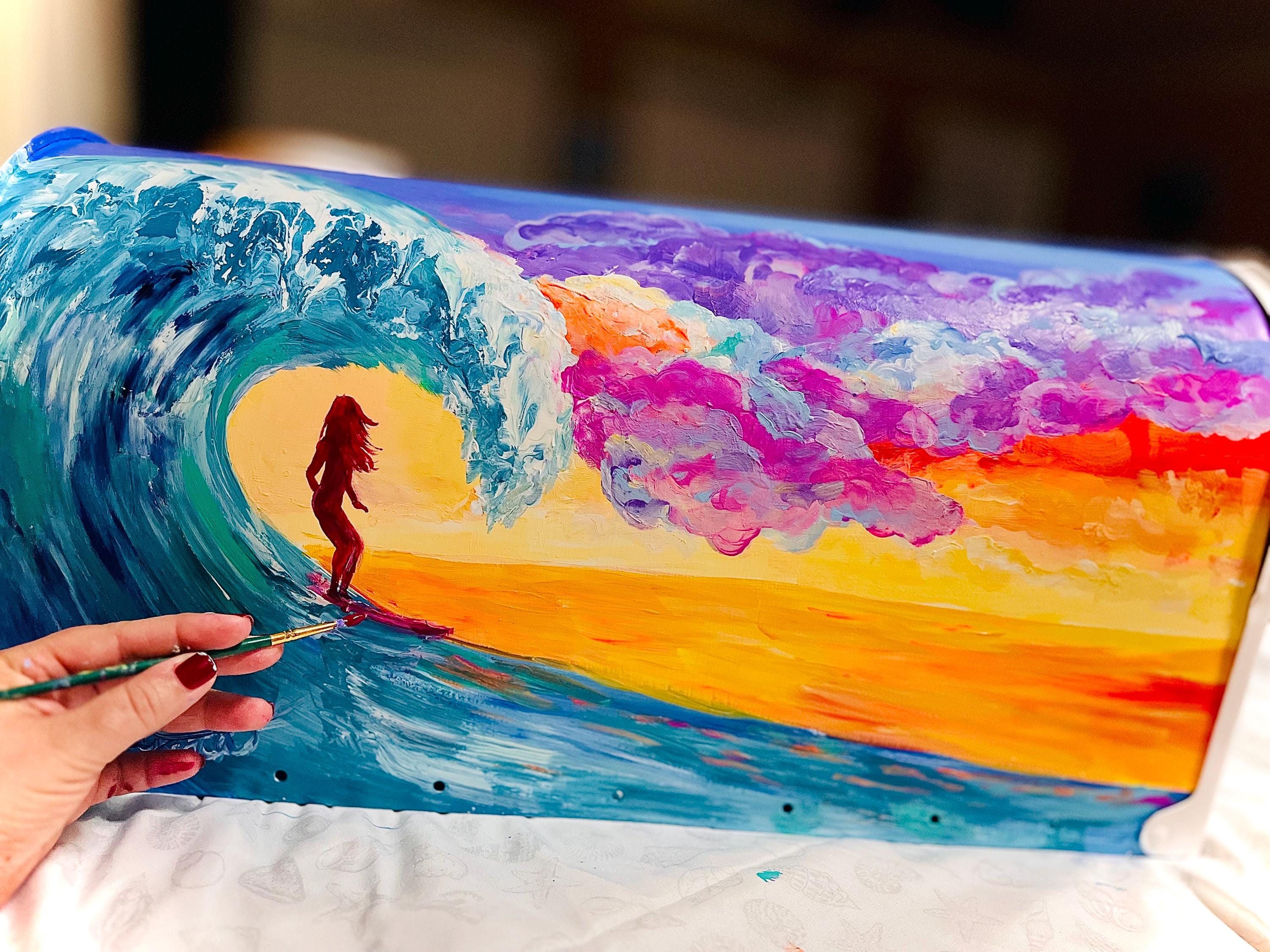 Hand Painted Surfer Mailbox | Custom Galvanized Steel, UV Protected - Etsy
