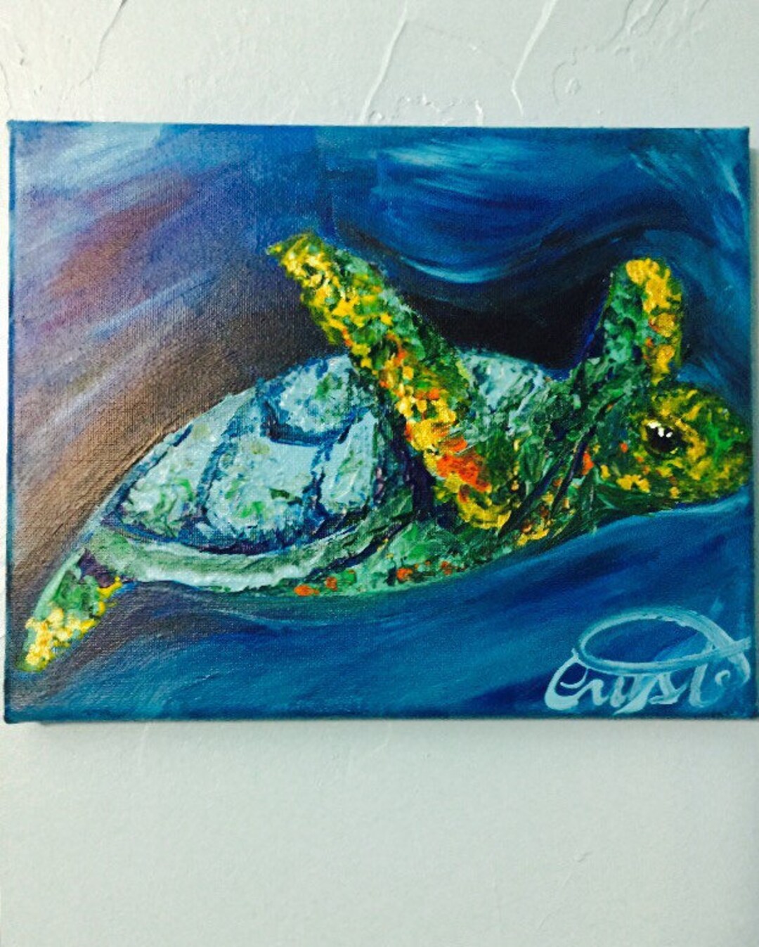 Colorful Sea Turtle Acrylic Painting on Canvas 10" X 7" - Etsy