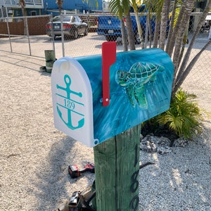 Hand Painted Sea Turtle Mailbox, Personalized Coastal Decor - Etsy