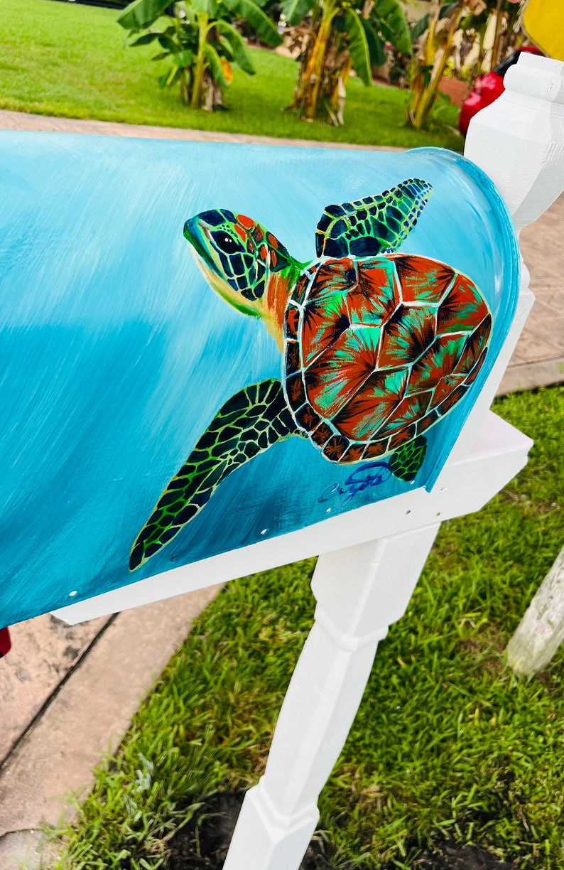 Green Sea Turtle Hand Painted Galvanized Steel Mailbox With UV ...