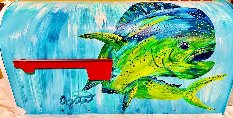 Mahi-mahi Dorado Dolphinfish Hand Painted Steel Mailbox With UV ...