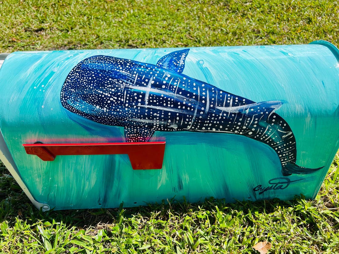 Hand Painted Whale Shark Mailbox, Customizable House Number - Etsy
