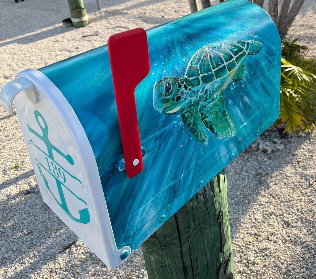 Sea Turtle Mailbox, Hand Painted Galvanized Steel Mailbox With UV ...