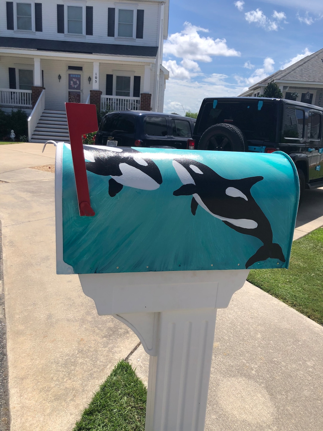 Hand Painted Orca Mailbox, Customizable House Number - Etsy