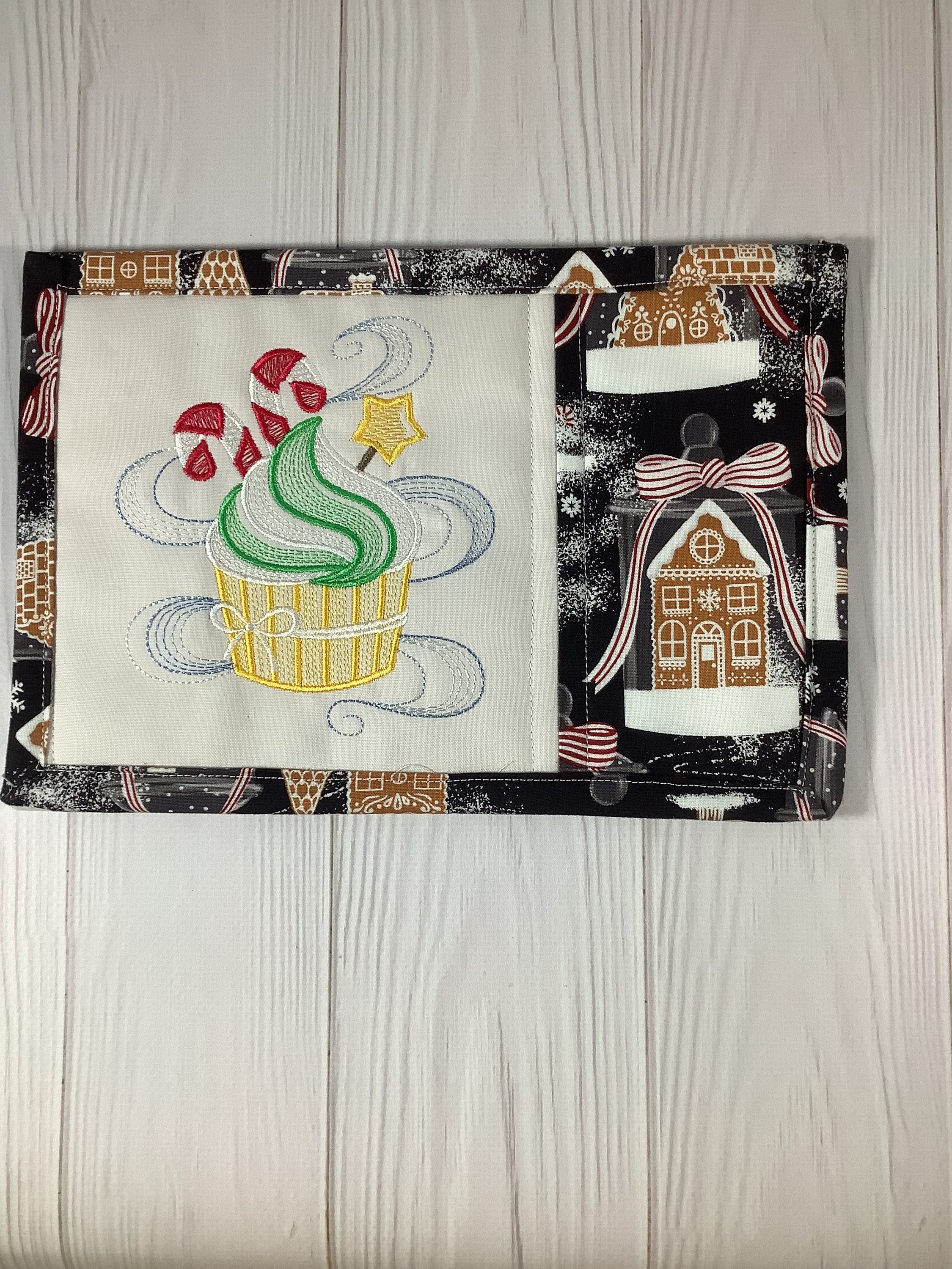 Holiday Mug Rug, Finished Quilted Mug Rugs, Embroidered Mug Rug, Large ...