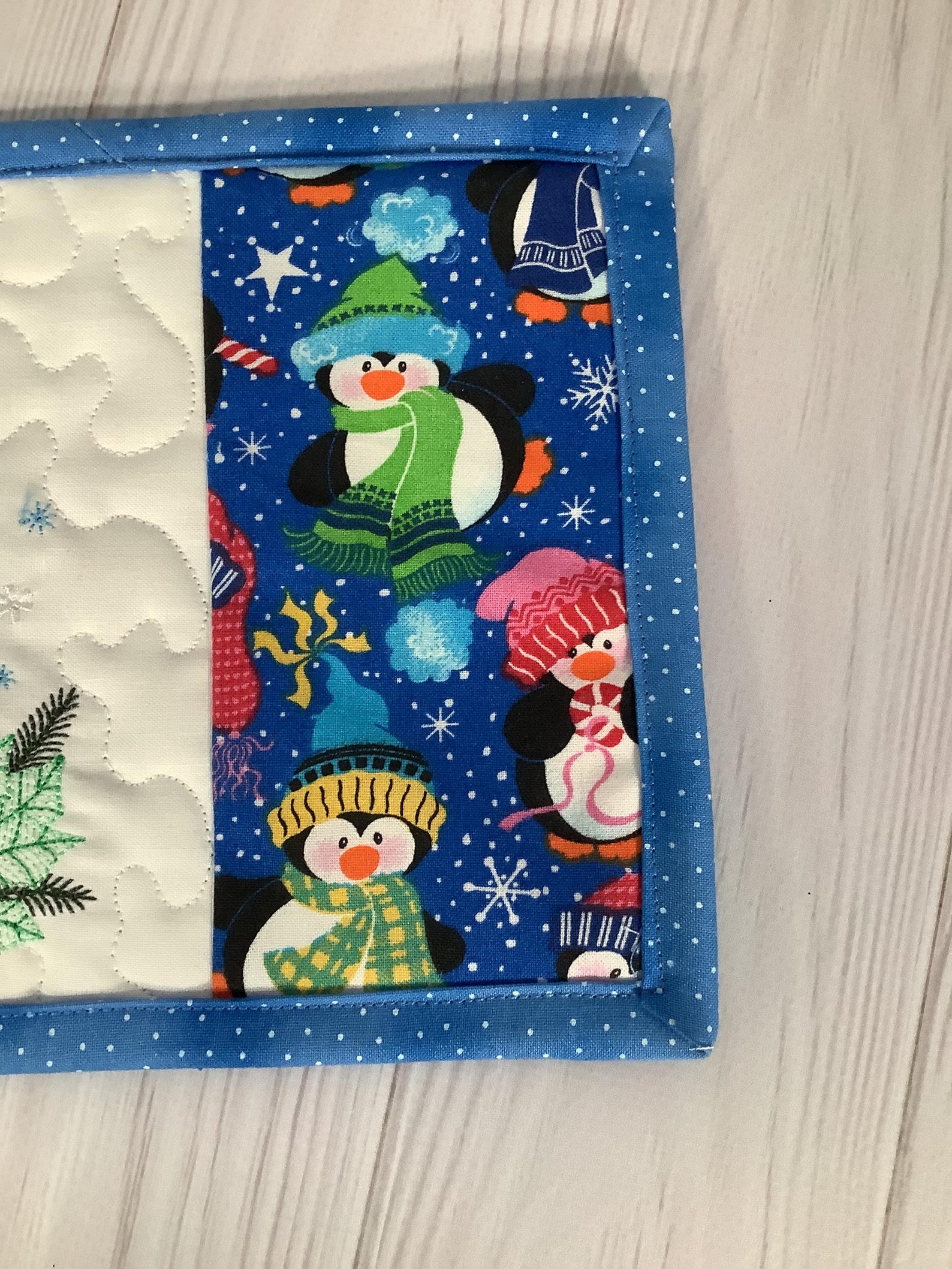 Holiday Mug Rug, Finished Quilted Mug Rugs, Penguin/sloth Embroidered ...