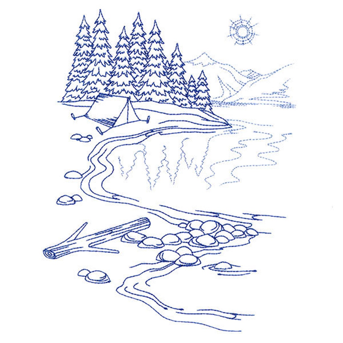 Embroidered Quilt Blocks - Camping Scene Bluework Quilt Blocks - Choose ...