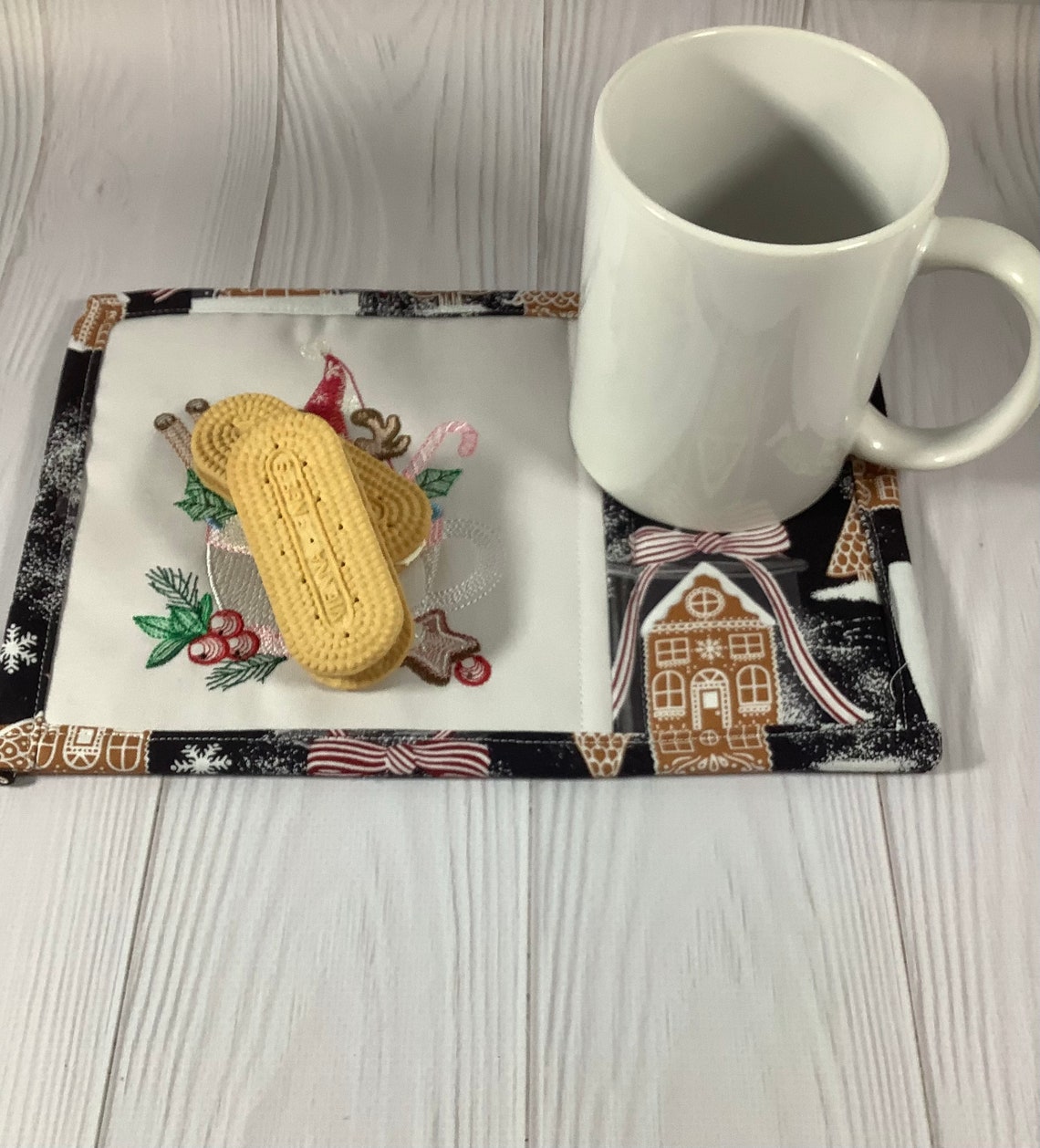 Holiday Mug Rug, Finished Quilted Mug Rugs, Penguin/sloth Embroidered ...