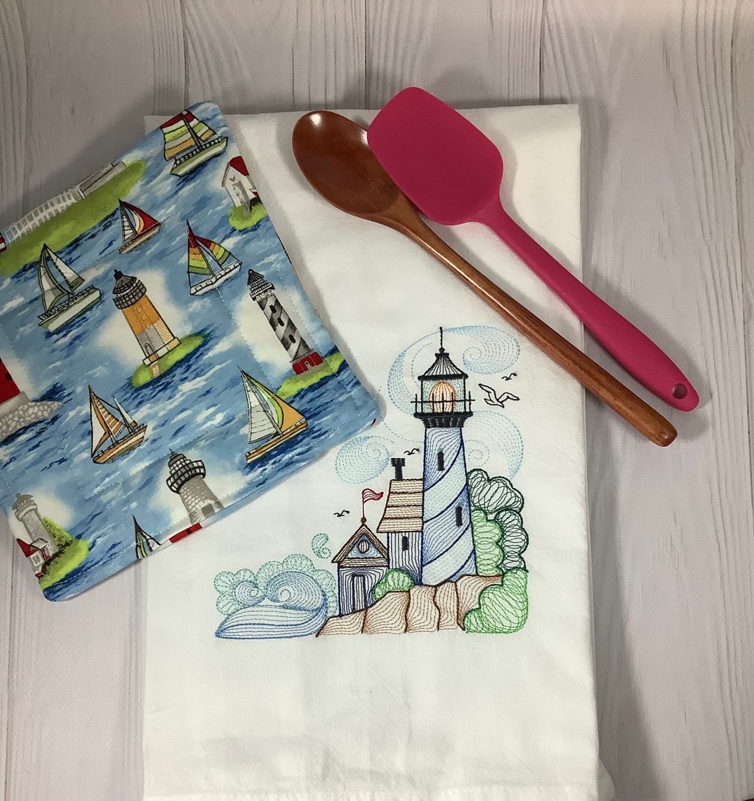 Lighthouse Kitchen Set, Potholder Set, Flour Sack Towels - Etsy