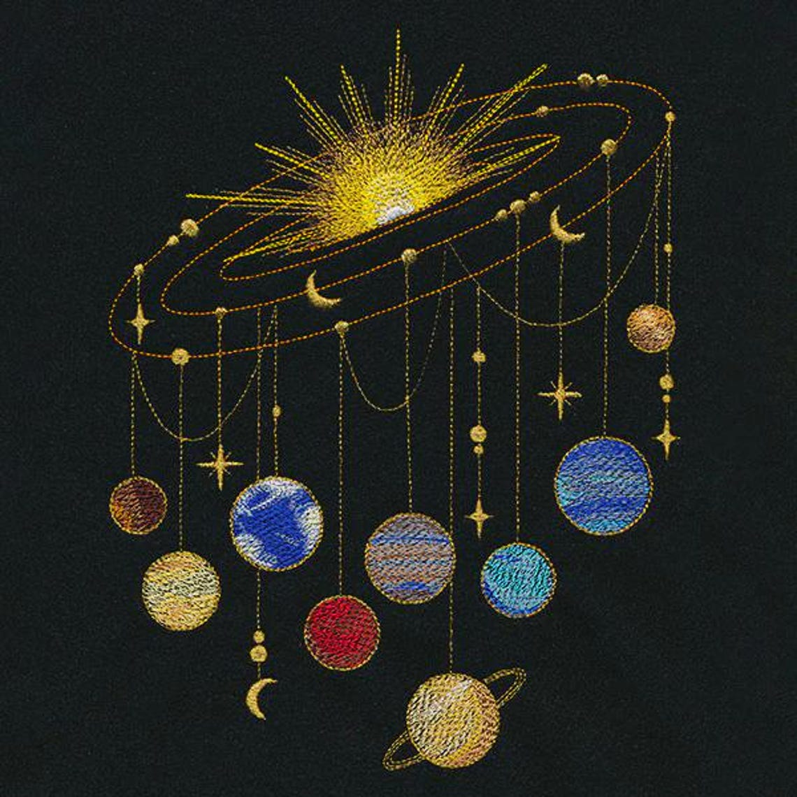 Embroidered Quilt Block - Planet and Moons Talisman Quilt Block ...