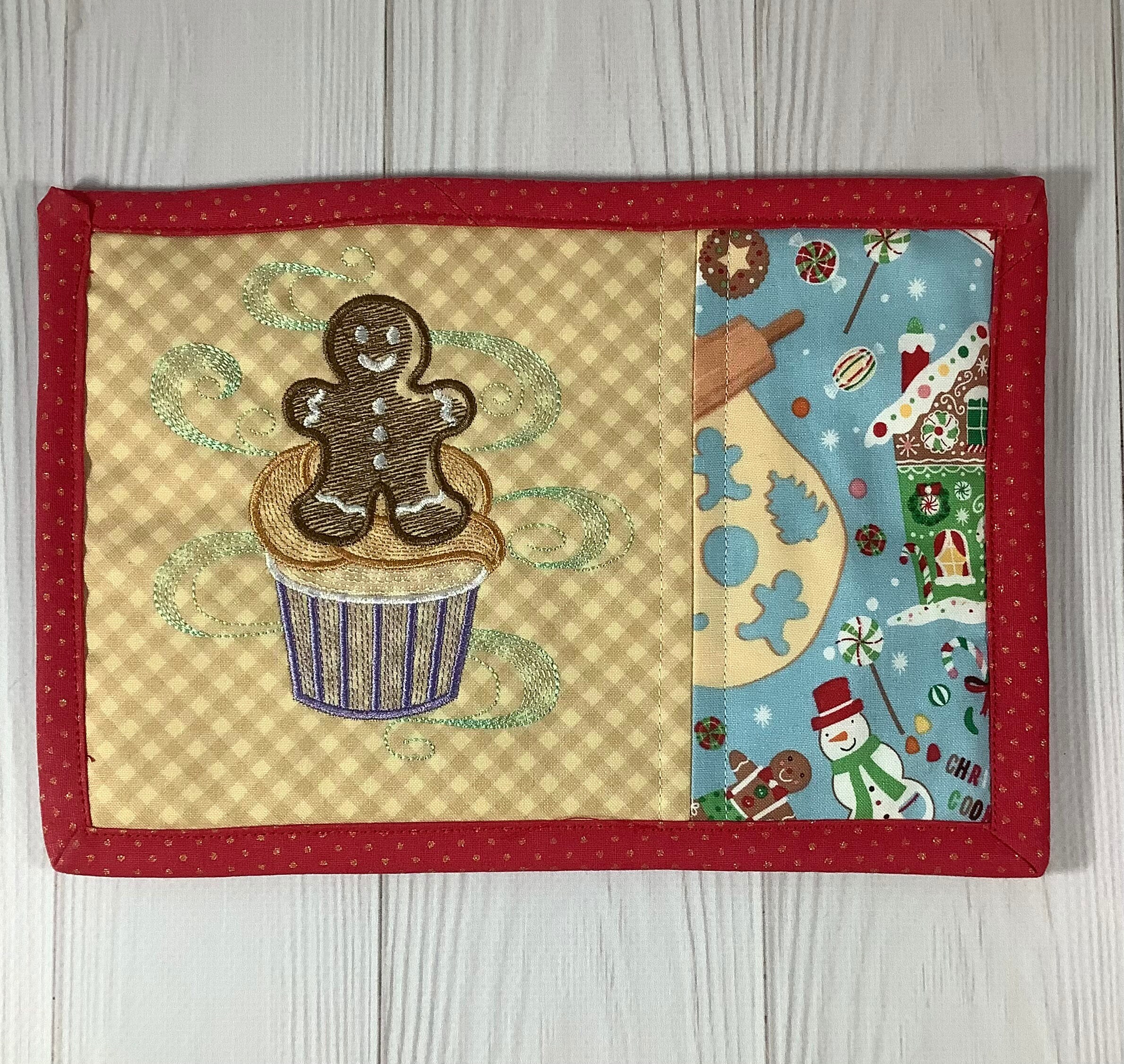 Holiday Mug Rug, Finished Quilted Mug Rugs, Embroidered Mug Rug, Large ...