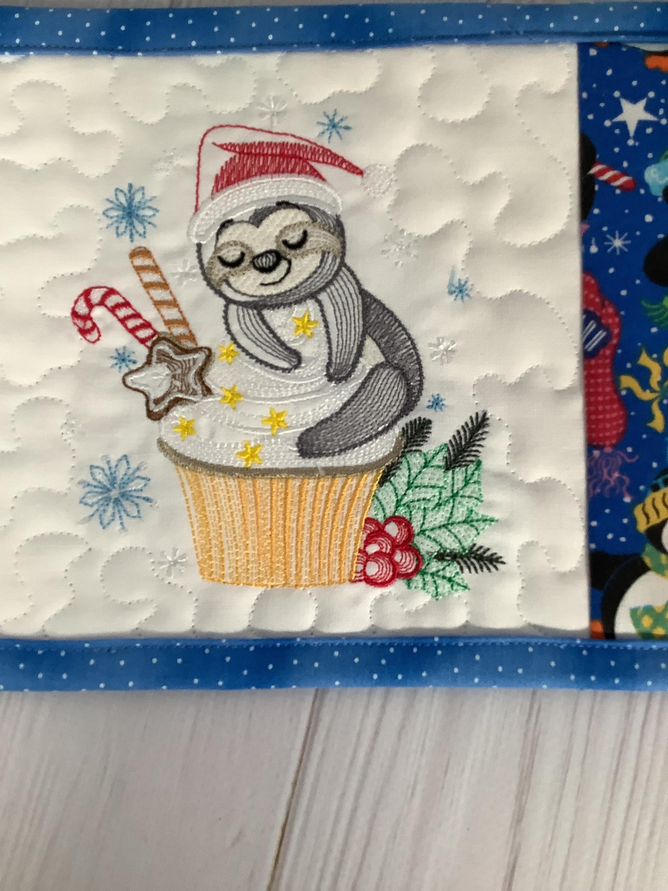 Holiday Mug Rug, Finished Quilted Mug Rugs, Penguin/sloth Embroidered ...