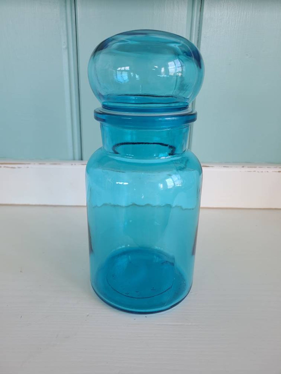 Vintage Belgian Mod Blue Glass Canister With Lid - Apothecary Jar - Etsy