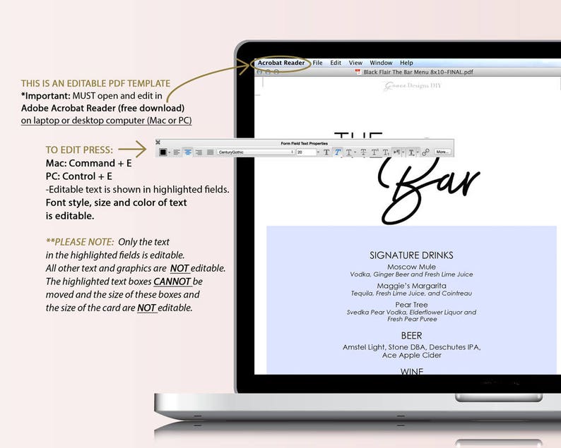 Bar Menu Sign Calligraphy Script Printable Digital File - Etsy